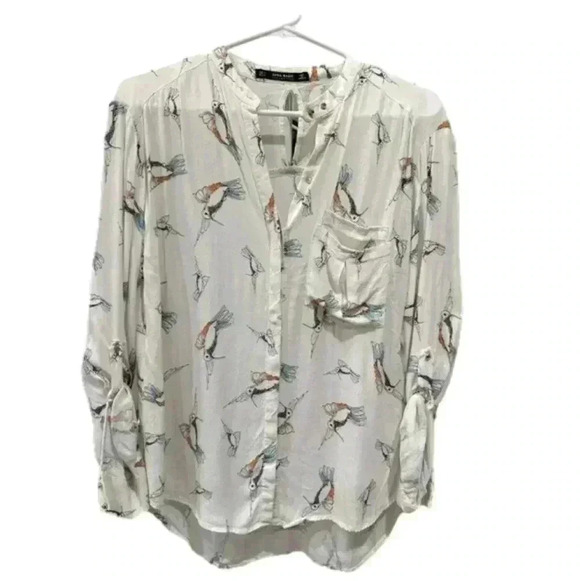 Zara | Tops | Zara Basic Blouse White With Hummingbirds Used In Good ...